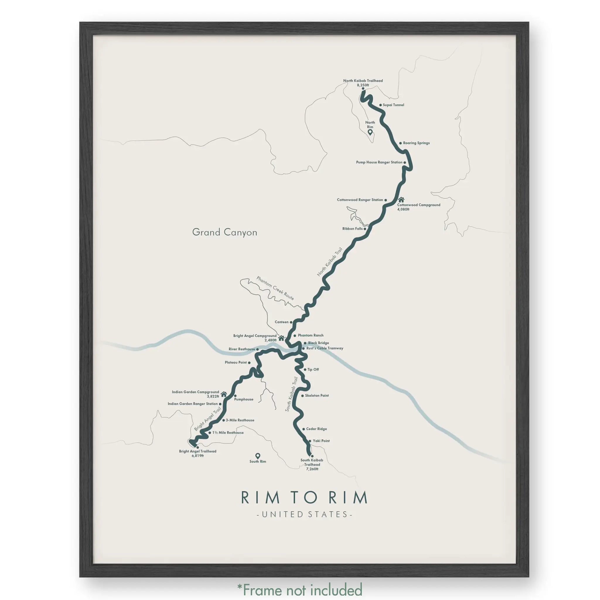 Rim To Rim Map | Rim To Rim Poster | Tell Your Trail